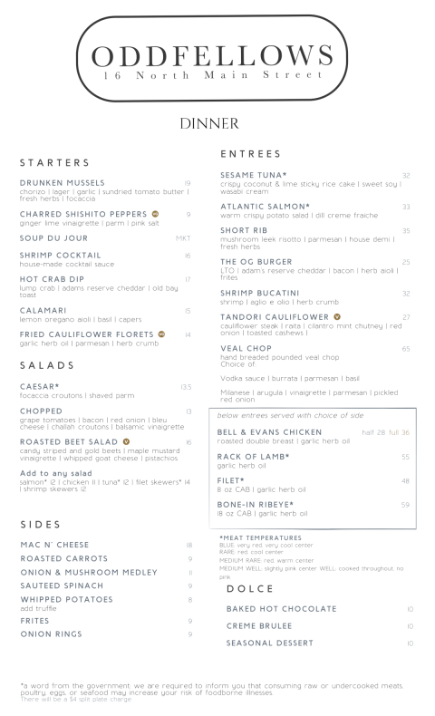 Dinner Menu | Oddfellows