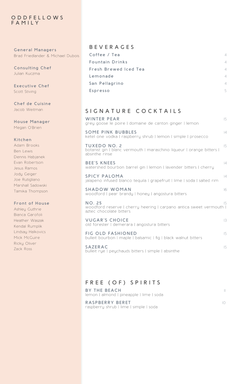 Dinner Menu | Oddfellows